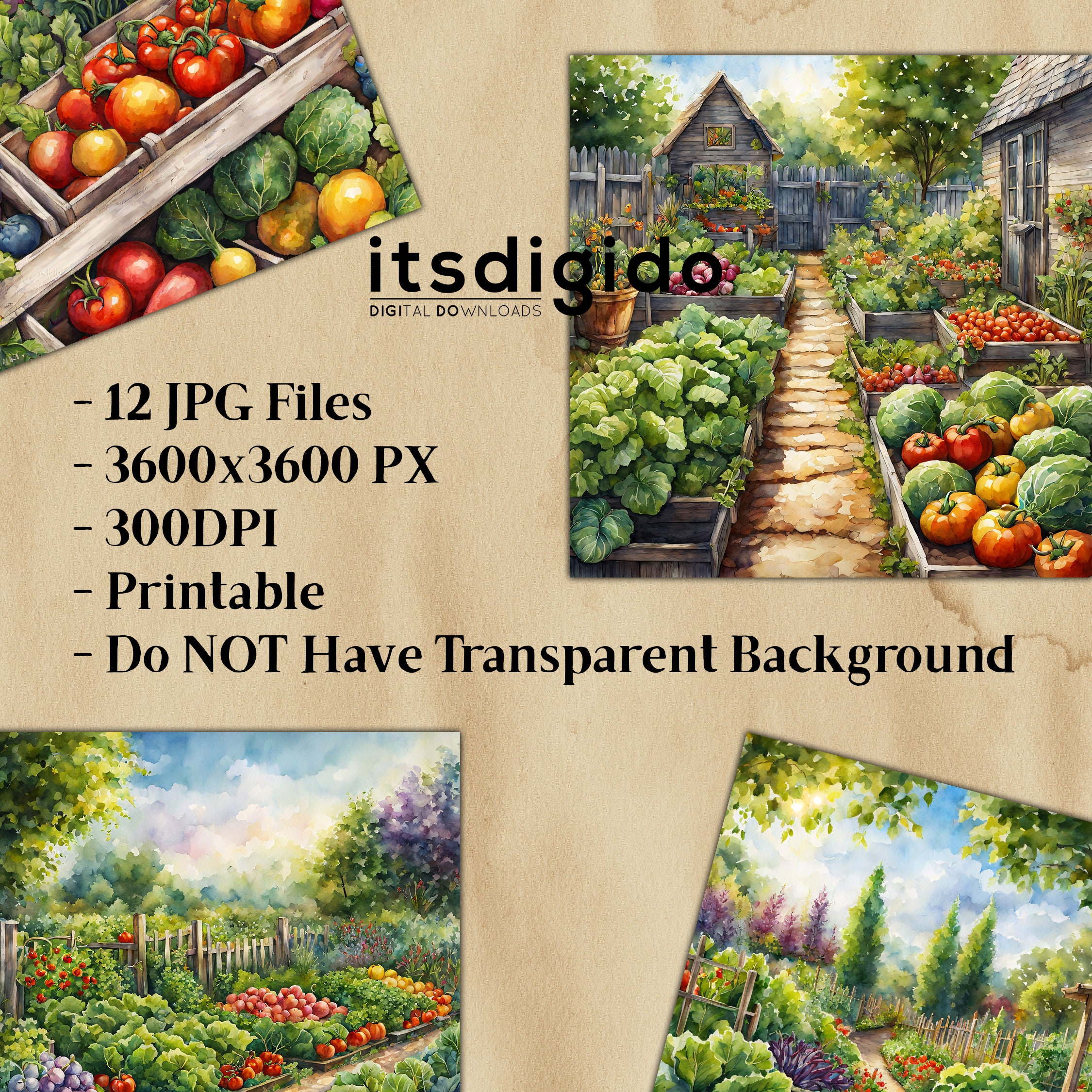 12 Watercolor Vegetable Garden Digital Paper Pack, Junk Journal Papers ...