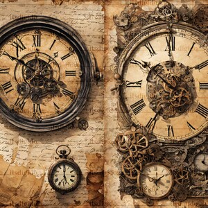 Vintage Style Clocks Digital Kit Printable Antique Gears Papers Digikit ...