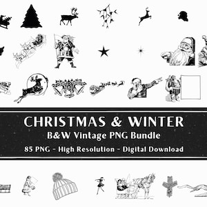85 Vintage Christmas Winter Clipart PNG Bundle, Retro Christmas PNG ...