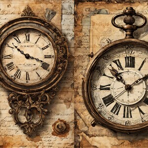 Vintage Style Clocks Digital Kit Printable Antique Gears Papers Digikit ...