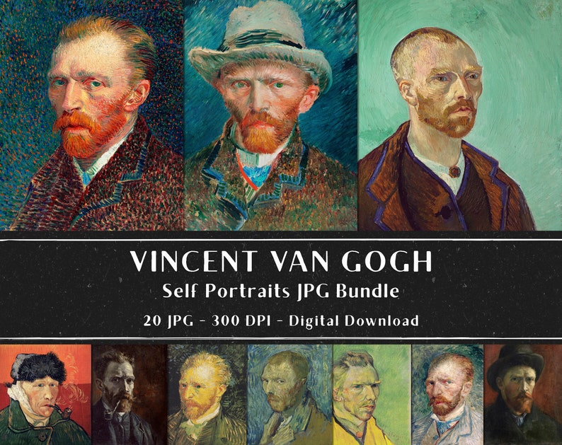20 Vincent Van Gogh Self Portrait Bundle, 20 Vintage Images, Digital ...