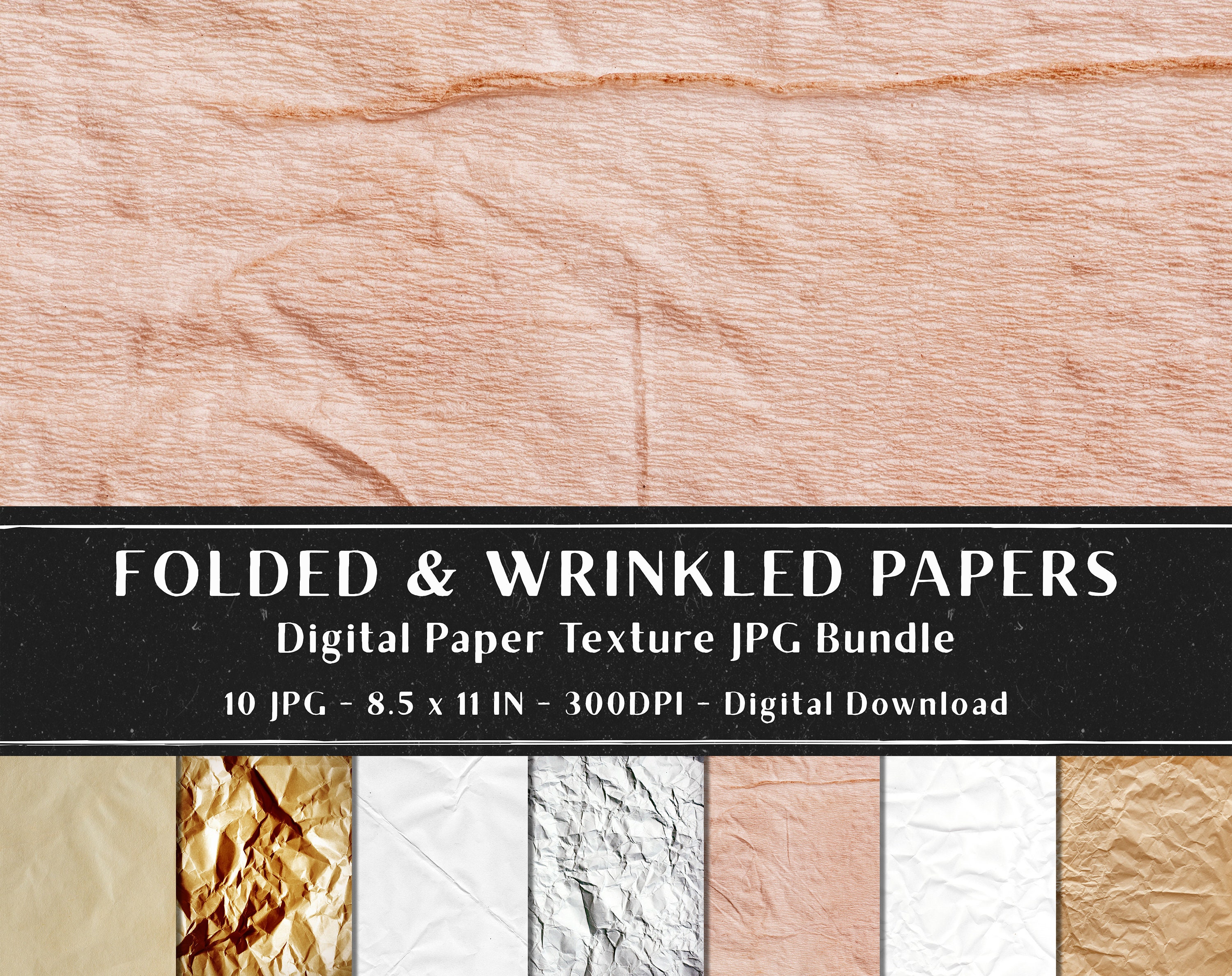 10 Folded & Wrinkled Paper Texture, Brown White Paper Pack, Procreate ...