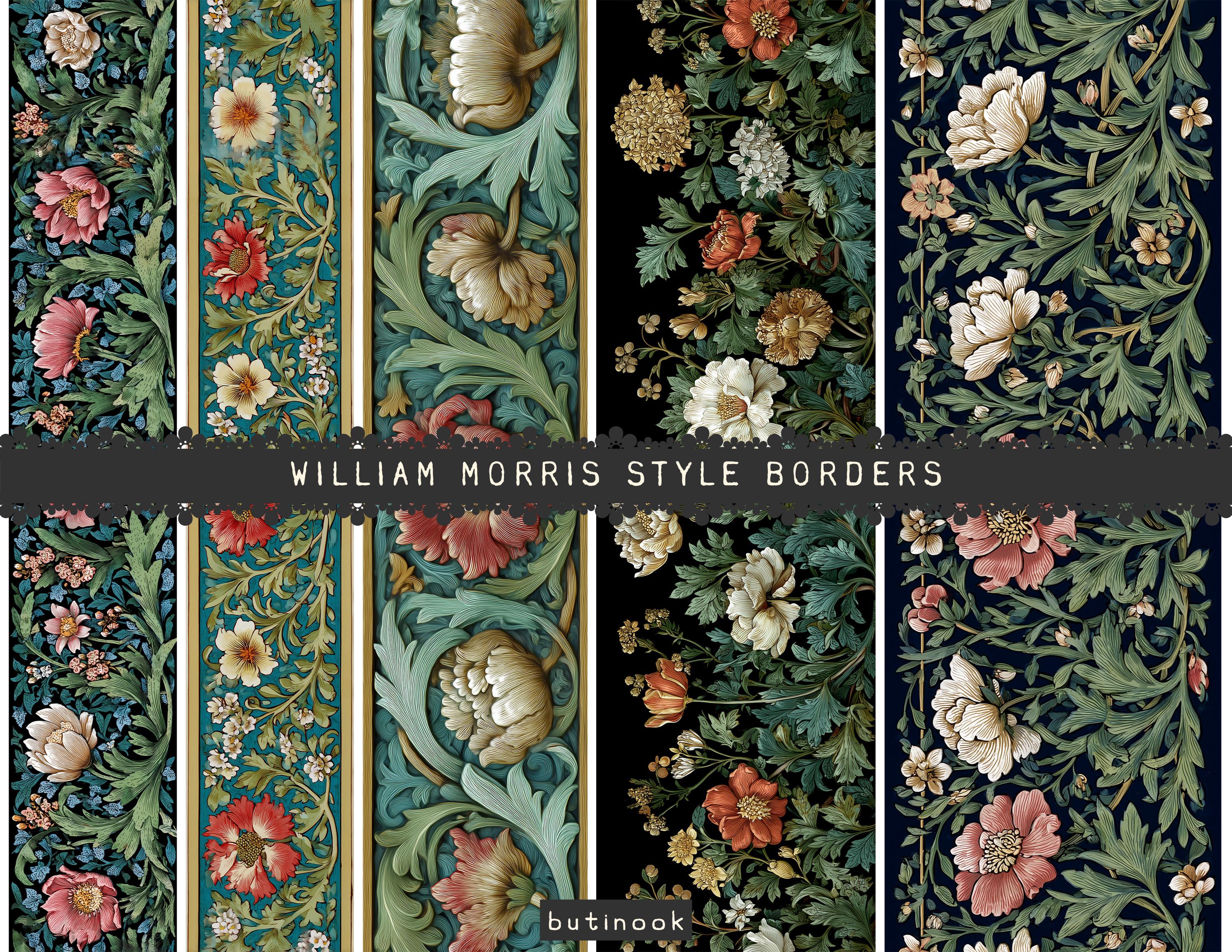 William Morris Inspired Border Strips Printable – Cut and Use, 20 ...