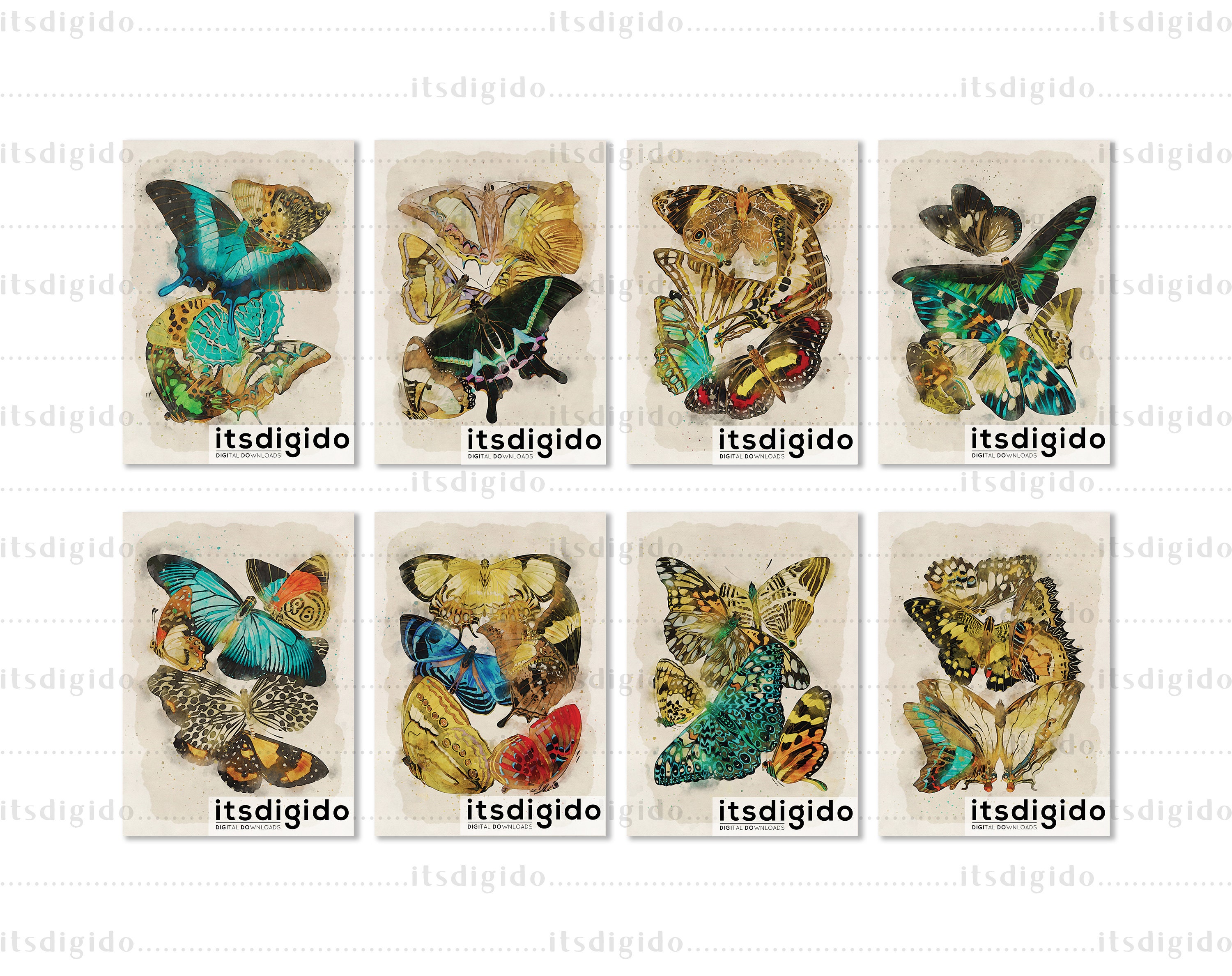 8 Vintage Butterfly ATC Cards, Watercolor, Artist Trading Card ...