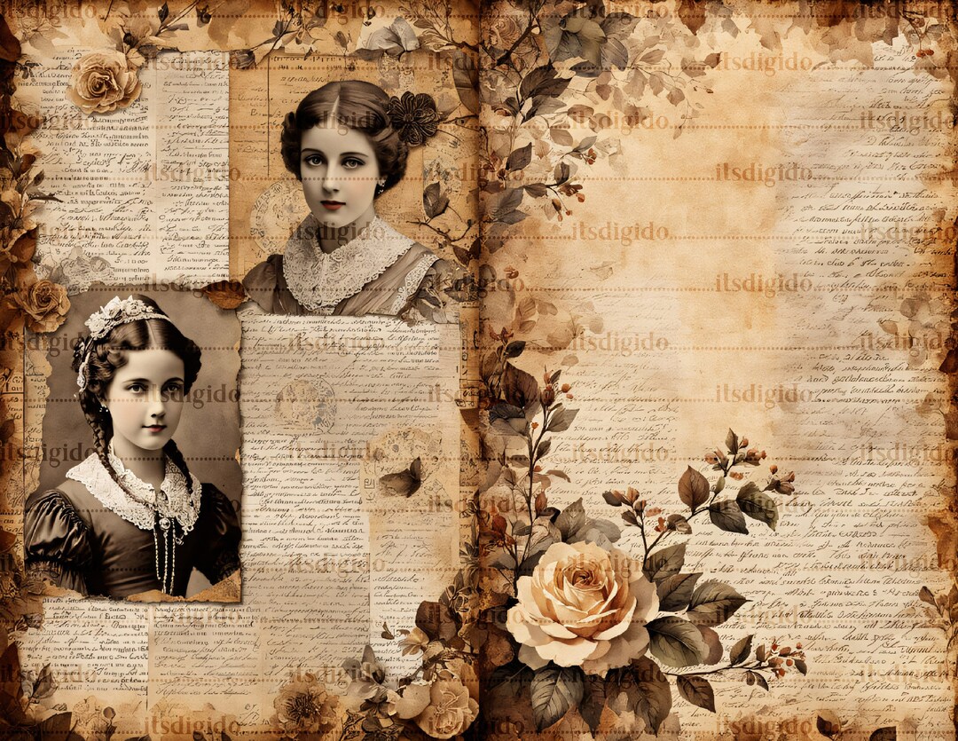 10 Vintage Floral Girls Kit Printable A5 Digikit Antique Flower Paper ...