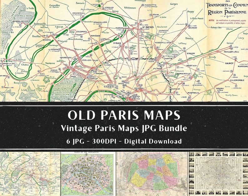 6 Old Paris Maps, Antique Paris France Maps, Vintage Paris Geography ...