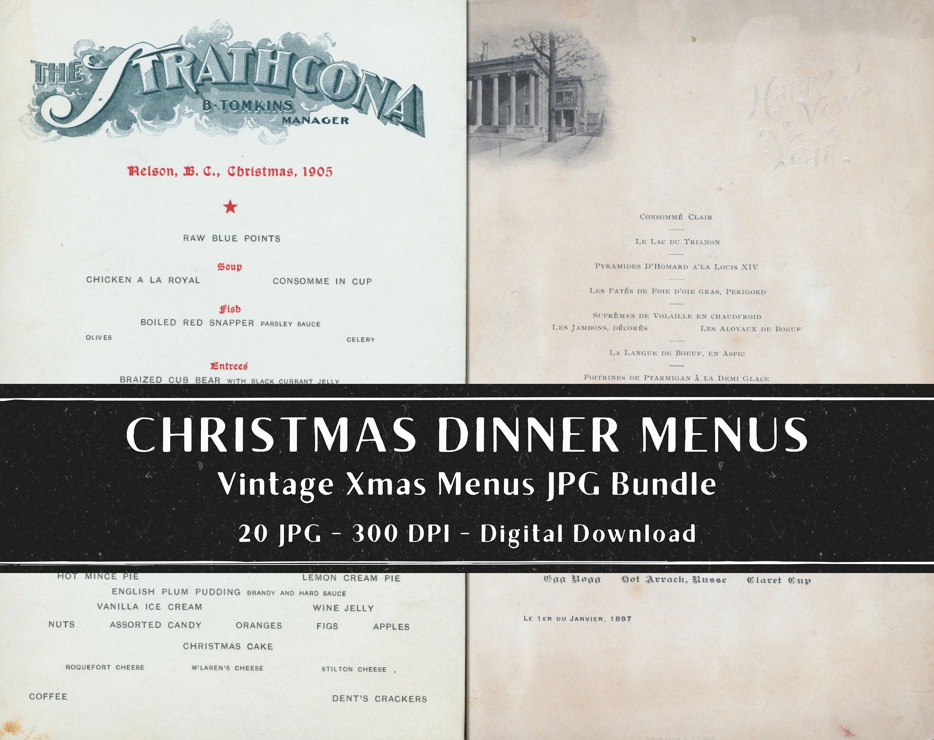 20 Vintage Christmas Restaurant Menu JPG Pack, Xmas Printable Antique ...