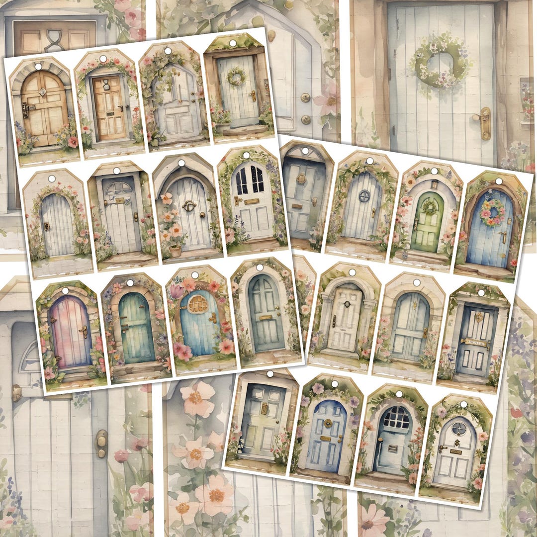 24 Vintage Tags Whimsical Doors Kit Printable Digikit Cozy Floral Home ...