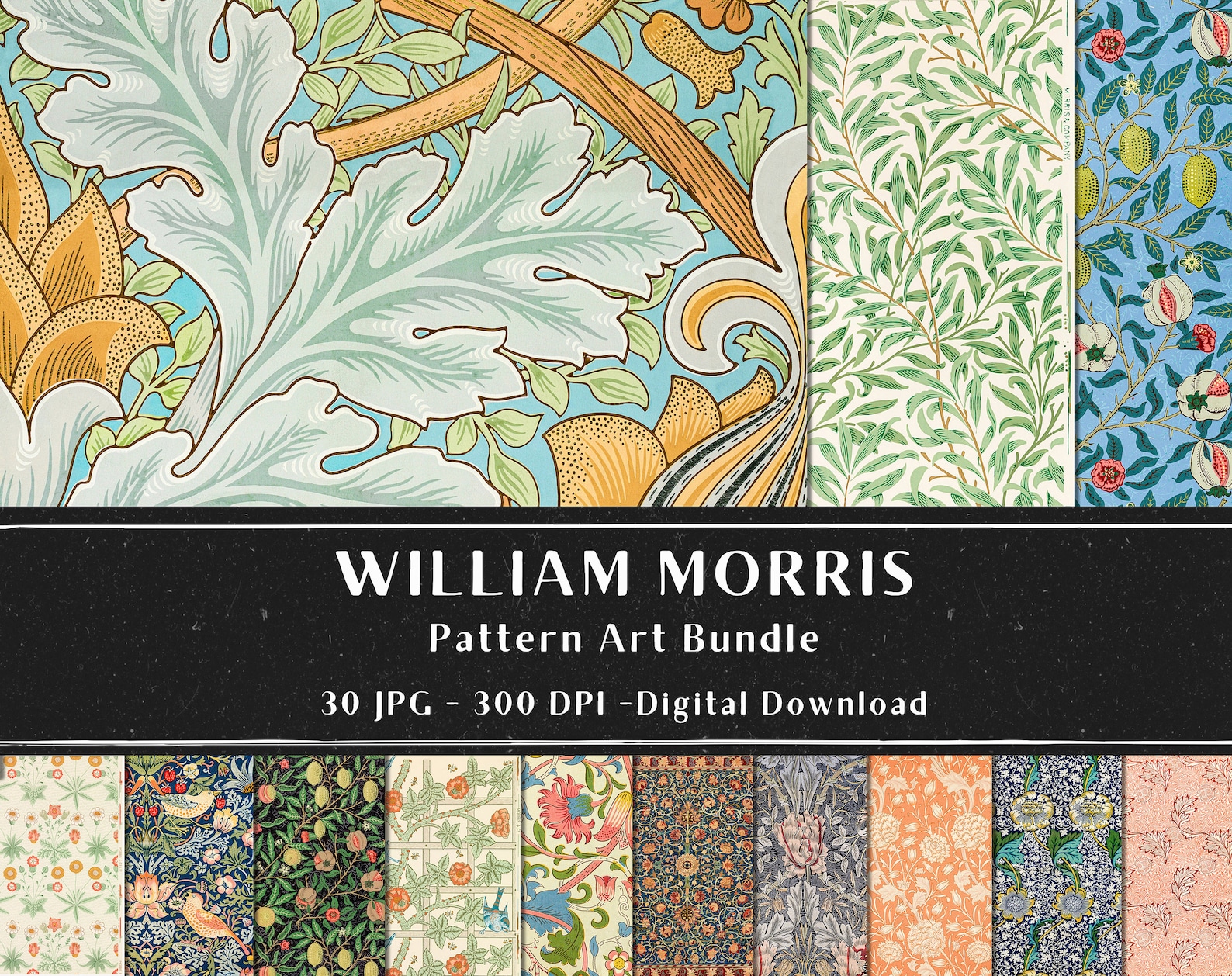 William Morris Pattern Bundle, 30 Vintage Pattern Image, Digital Paper ...