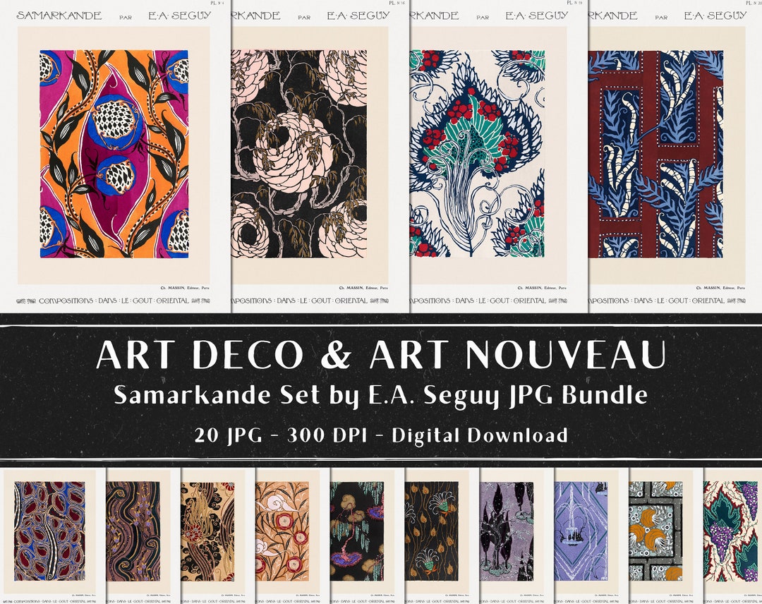 20 Art Deco Art Nouveau Image, Printable Vintage Colorful Wall Art Set ...