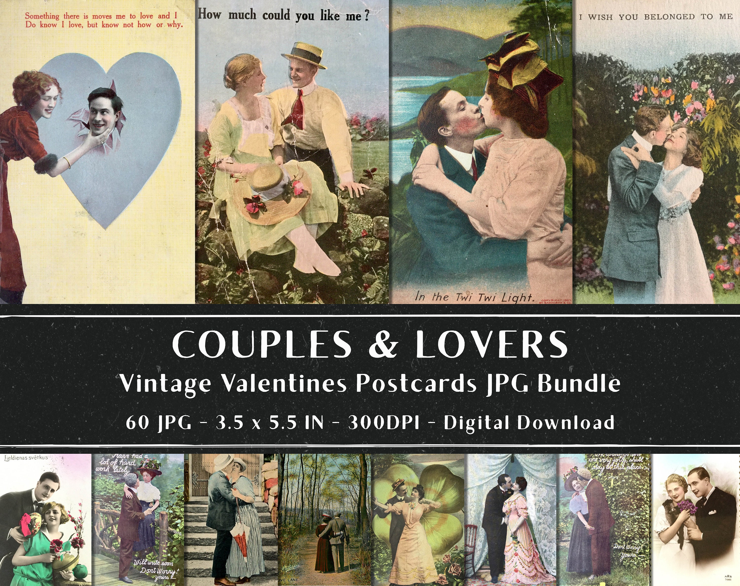 60 Vintage Couples Postcards, Romantic Postcards, Lovers Vintage Cards ...