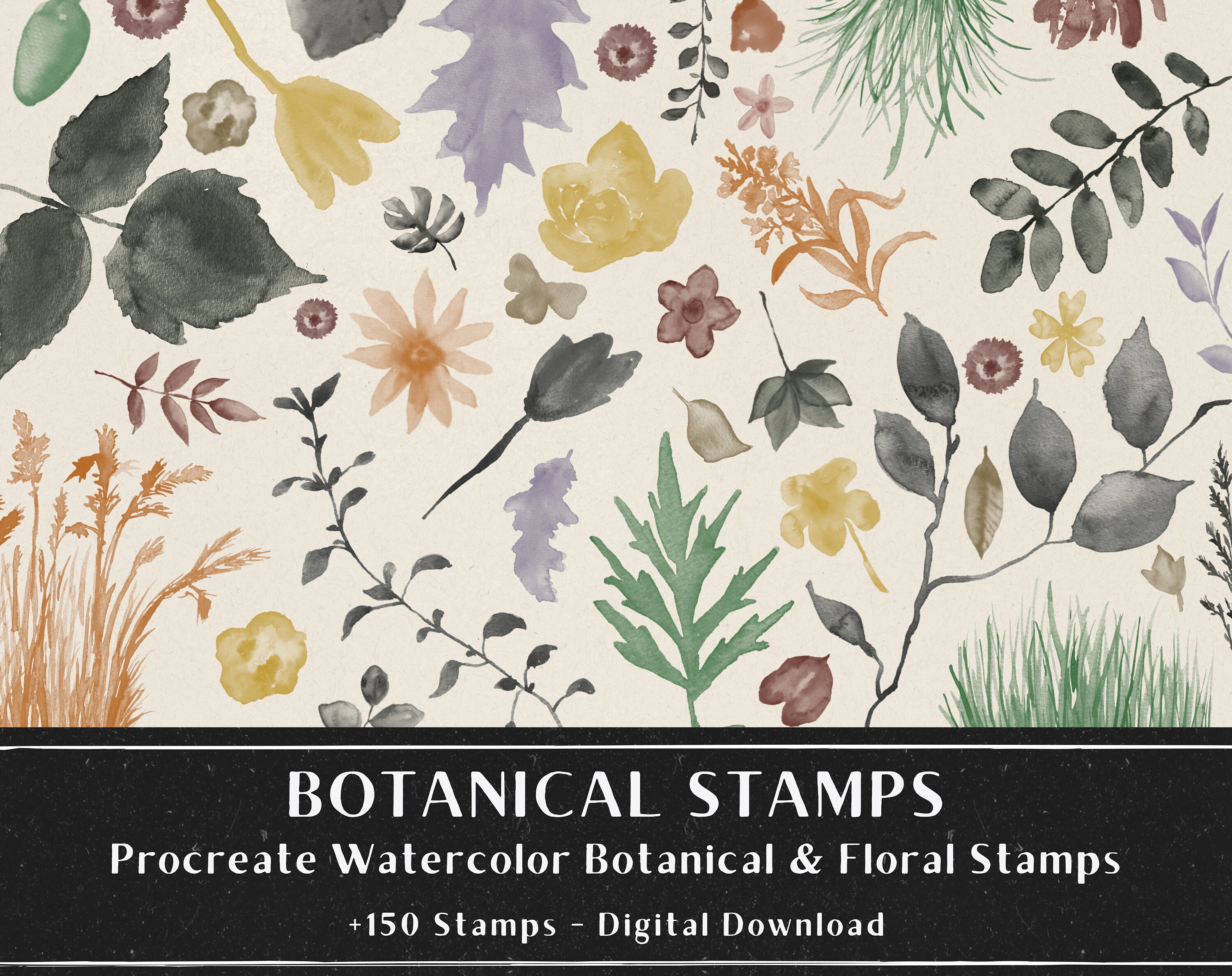 150+ Procreate Botanical Stamps, Procreate Watercolor Floral Brush ...