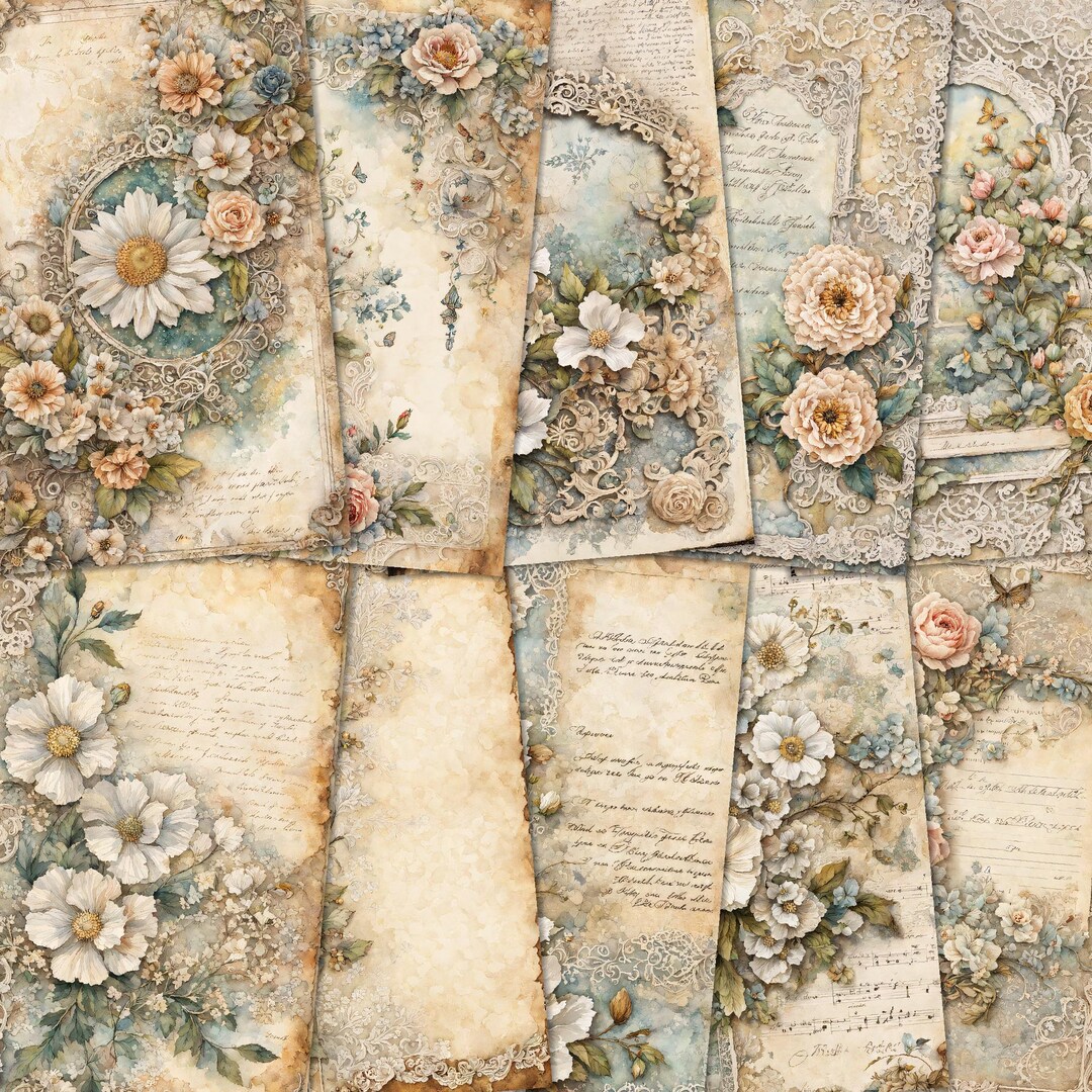 10 Vintage White Lace Floral Kit Printable A5 Digikit Antique Flowers ...