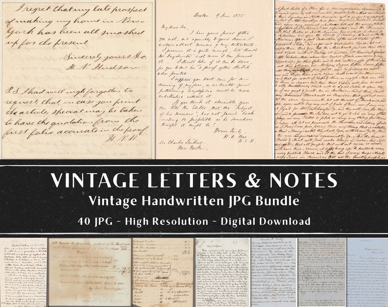 40 Vintage Handwritten Notes & Letters, Old Digital Paper Kit ...