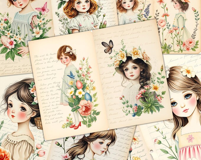 10 Vintage Floral Pages Kit Printable A5 Digikit Antique Blank Flowers ...