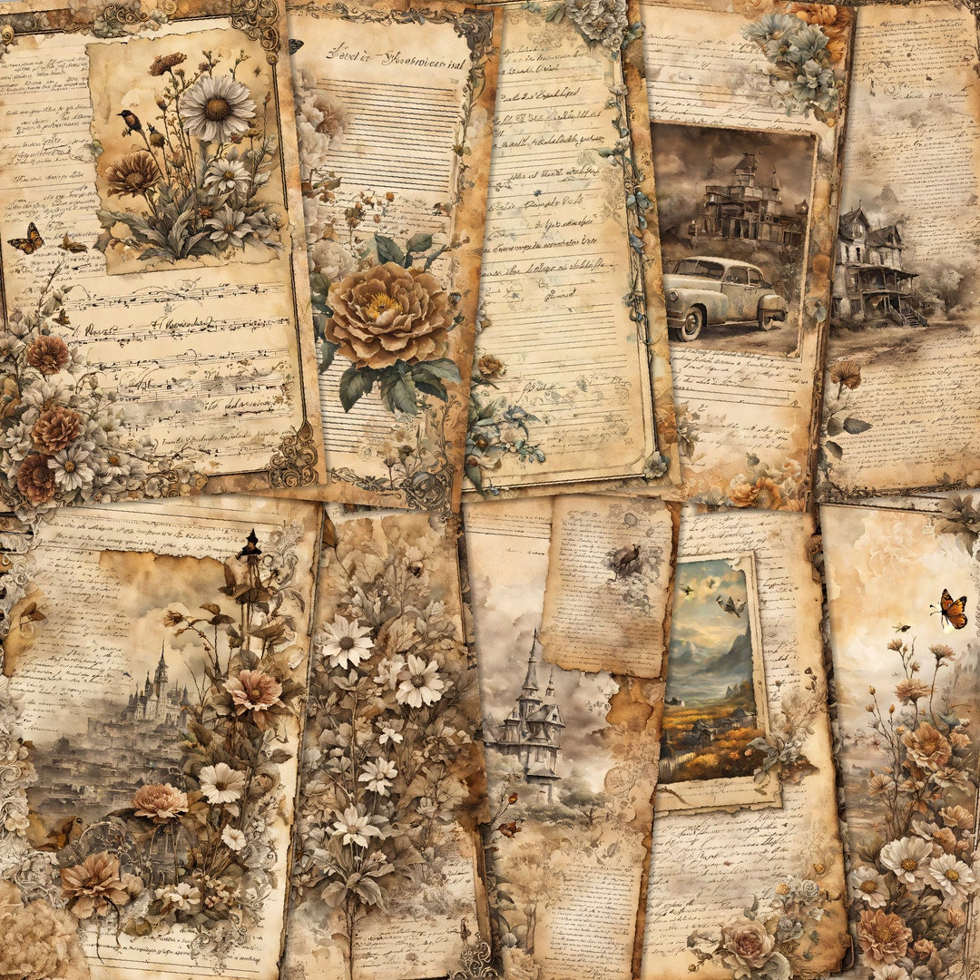 Vintage Sepia Flowers Digital Kit Printable A5 Antique Floral Papers ...