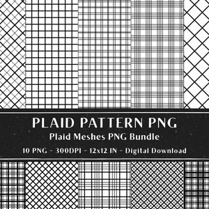10 PNG Plaid Pattern, Black and White Plaid Meshes, Procreate Photoshop ...