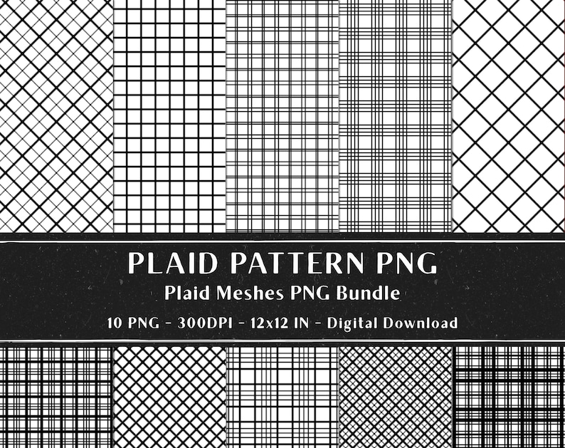 10 PNG Plaid Pattern, Black and White Plaid Meshes, Procreate Photoshop ...
