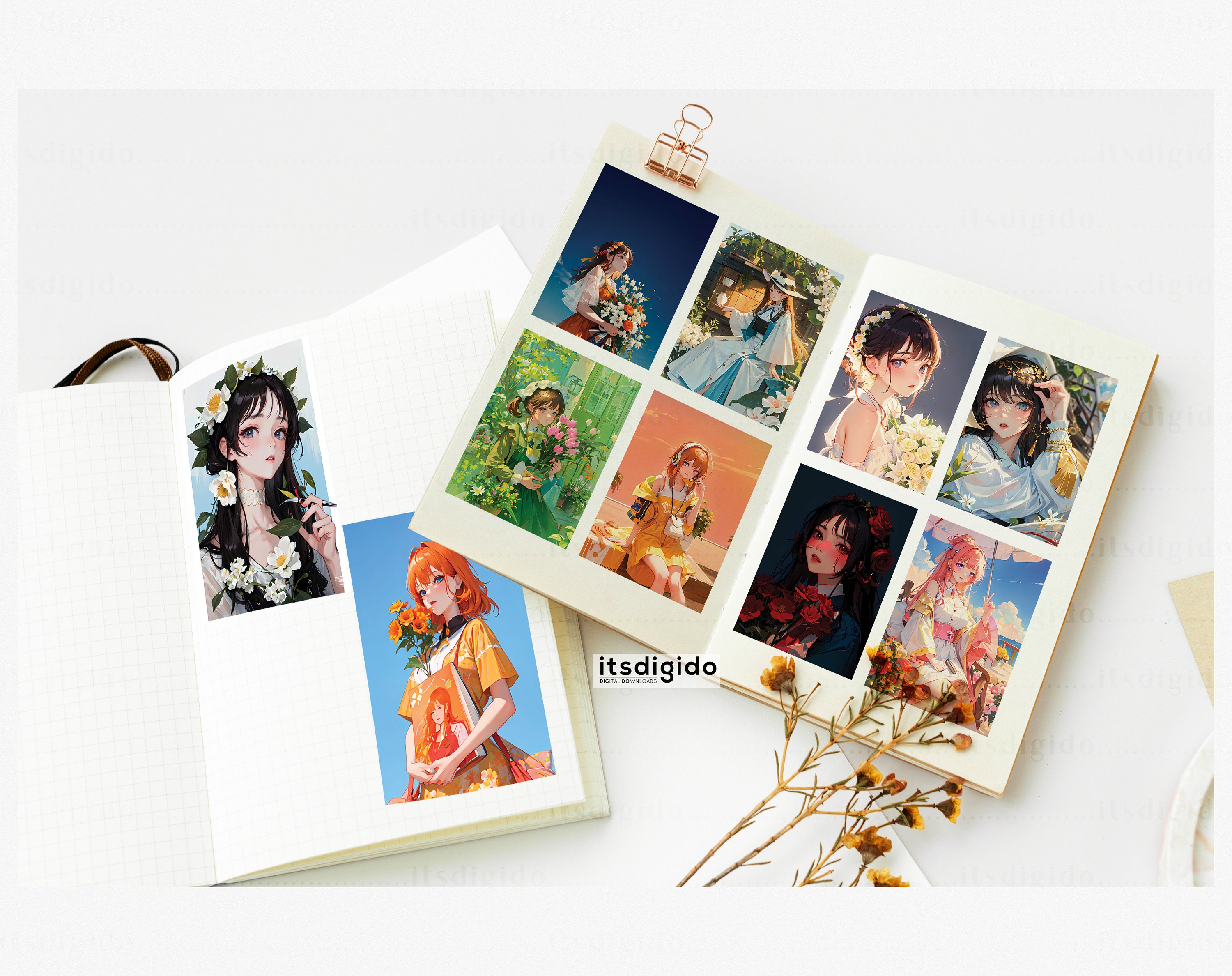 10 Cute Anime Girls Digital ATC Cards, Crafting Card Prints, Collage ...