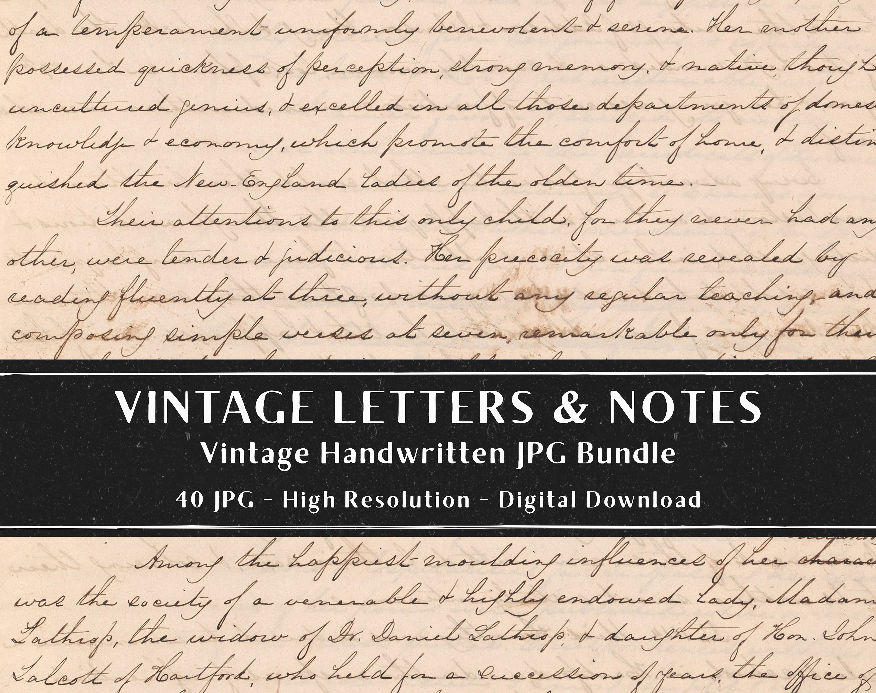 40 Vintage Handwritten Notes & Letters, Old Digital Paper Kit ...