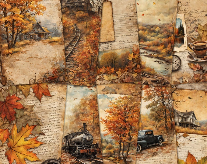 Vintage Autumn View Pages Digital Kit Printable Antique Fall Papers ...