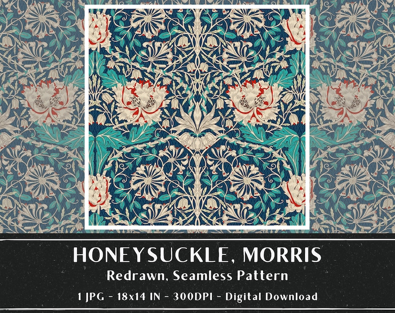 William Morris Honeysuckle Art Nouveau Pattern, Floral Pattern ...
