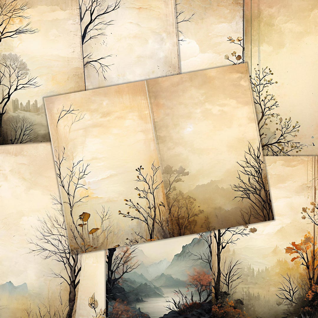 10 Vintage Autumn Trees Kit Printable A5 Digikit Antique Cemetery ...