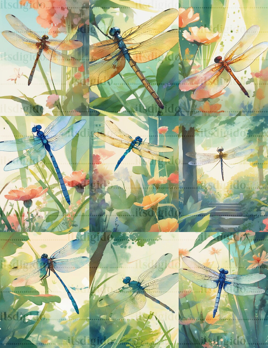 Dragonfly and Girls Digital Kit Printable Watercolor Dragonflies ...