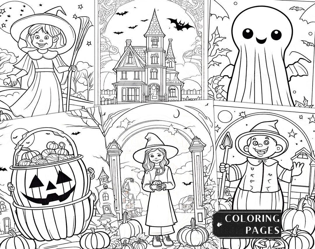 Cute Halloween Coloring Pages, Trick or Treat, Ghost, Pumpkin ...