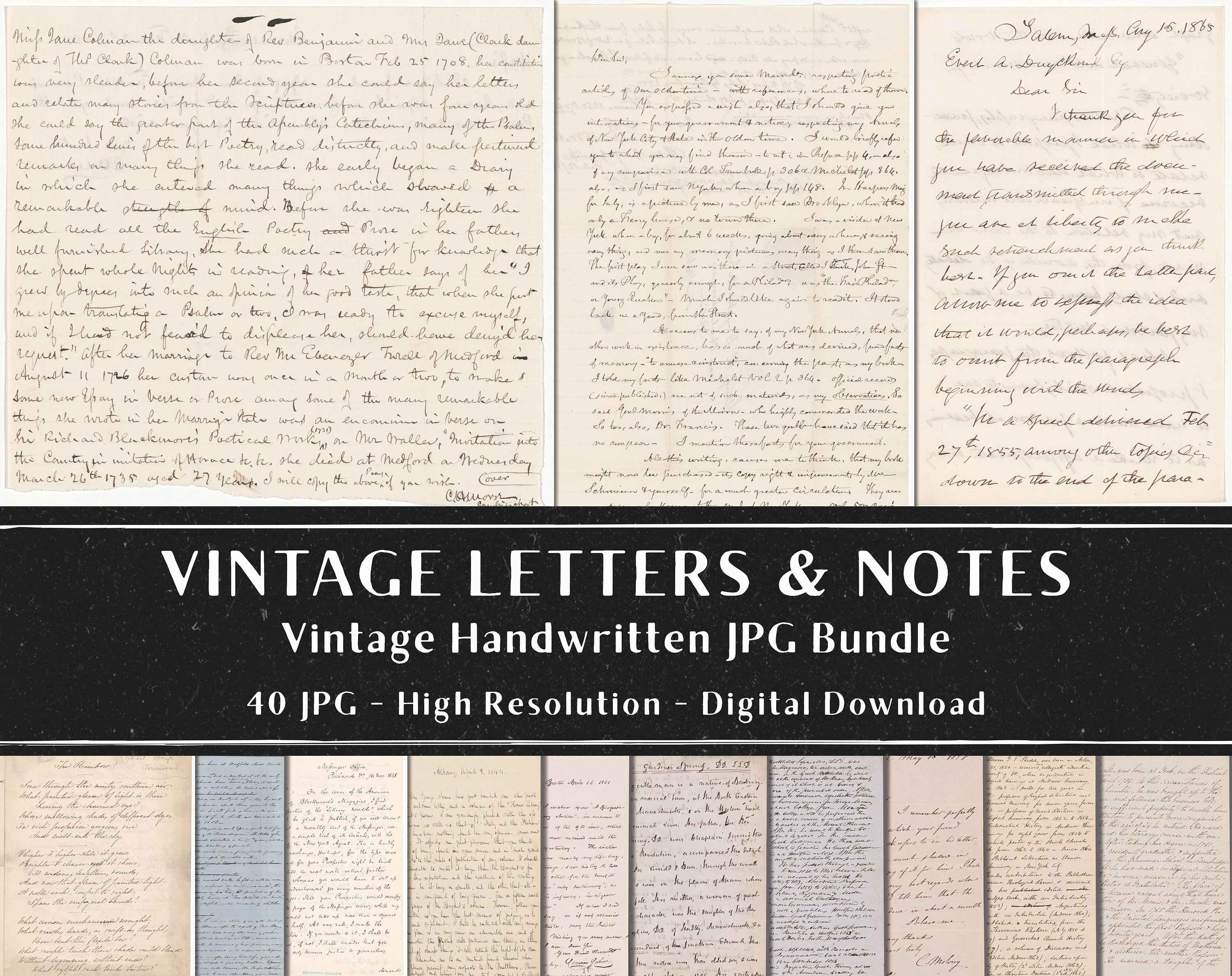 40 Vintage Handwritten Notes & Letters, Old Digital Paper Kit ...