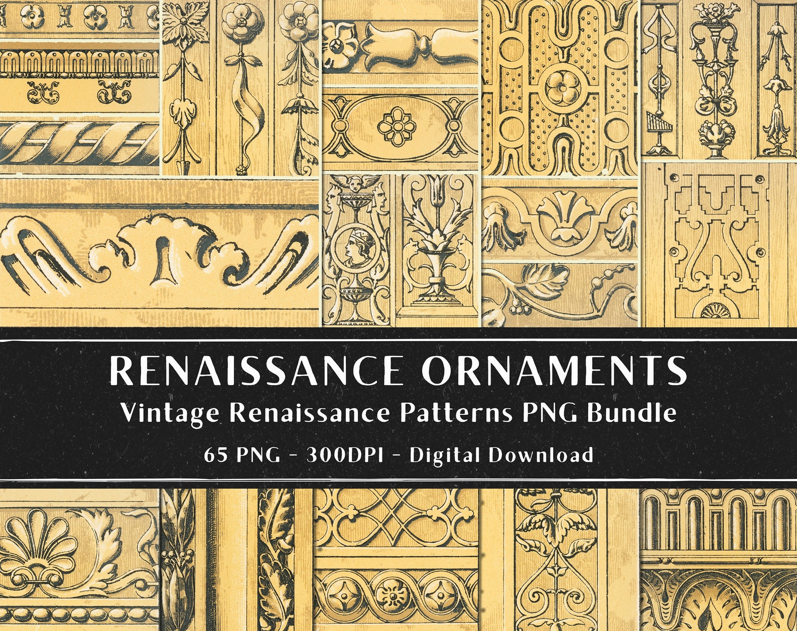 65 Renaissance Pattern PNG Bundle, Renaissance Ornaments, Vintage ...