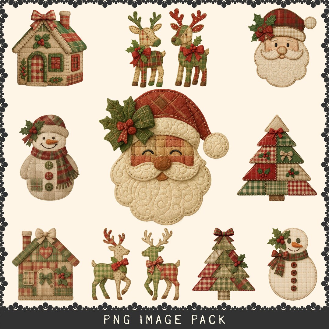Faux Patchwork Cozy Christmas PNG Pack, Faux Quilted, Faux PNG Set ...