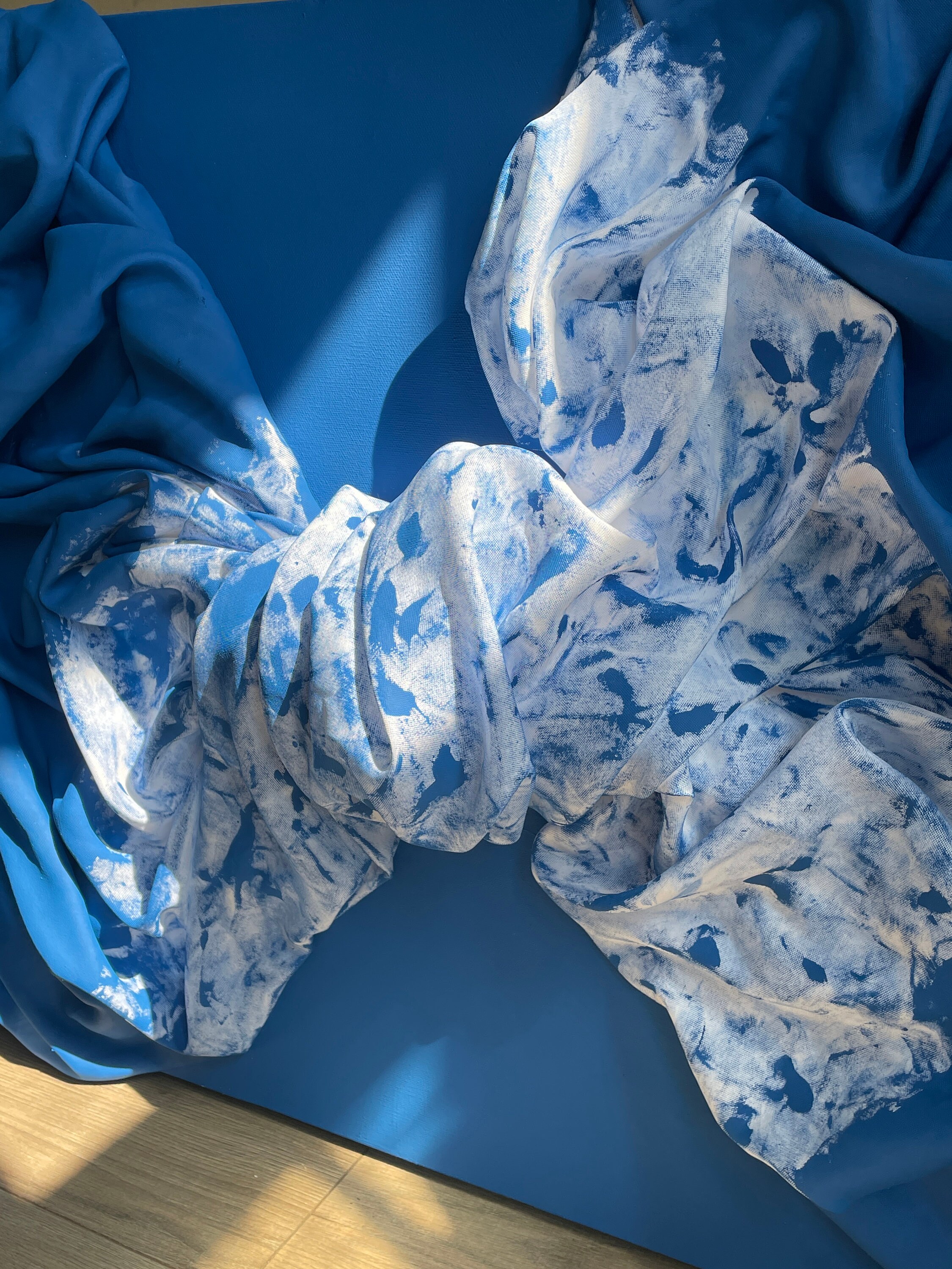 Ribbon Fabric Abstract Art, Original Blue Fabric Textured, Abstract ...