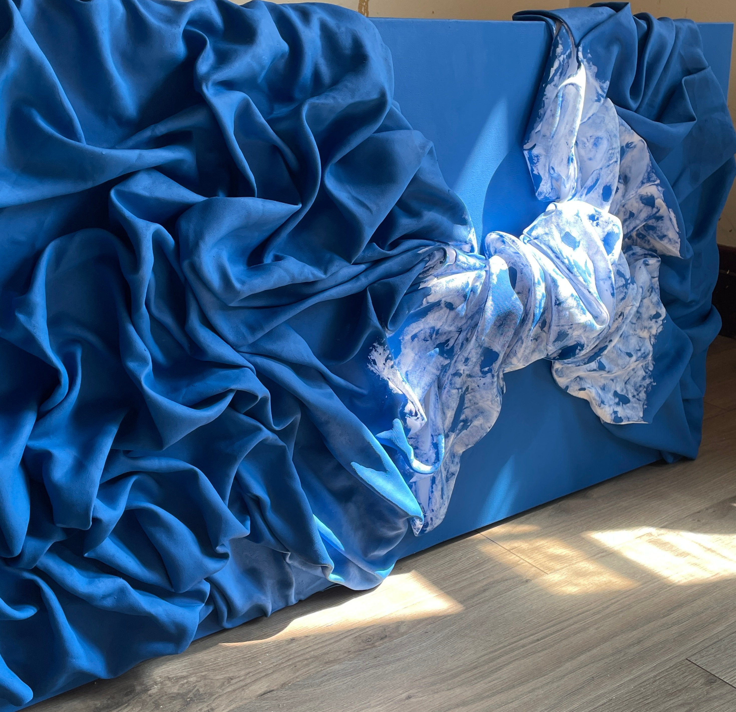 Ribbon Fabric Abstract Art, Original Blue Fabric Textured, Abstract ...