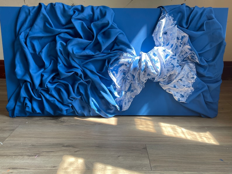 Ribbon~ Fabric Abstract Art, Original Blue Fabric Textured, Abstract ...