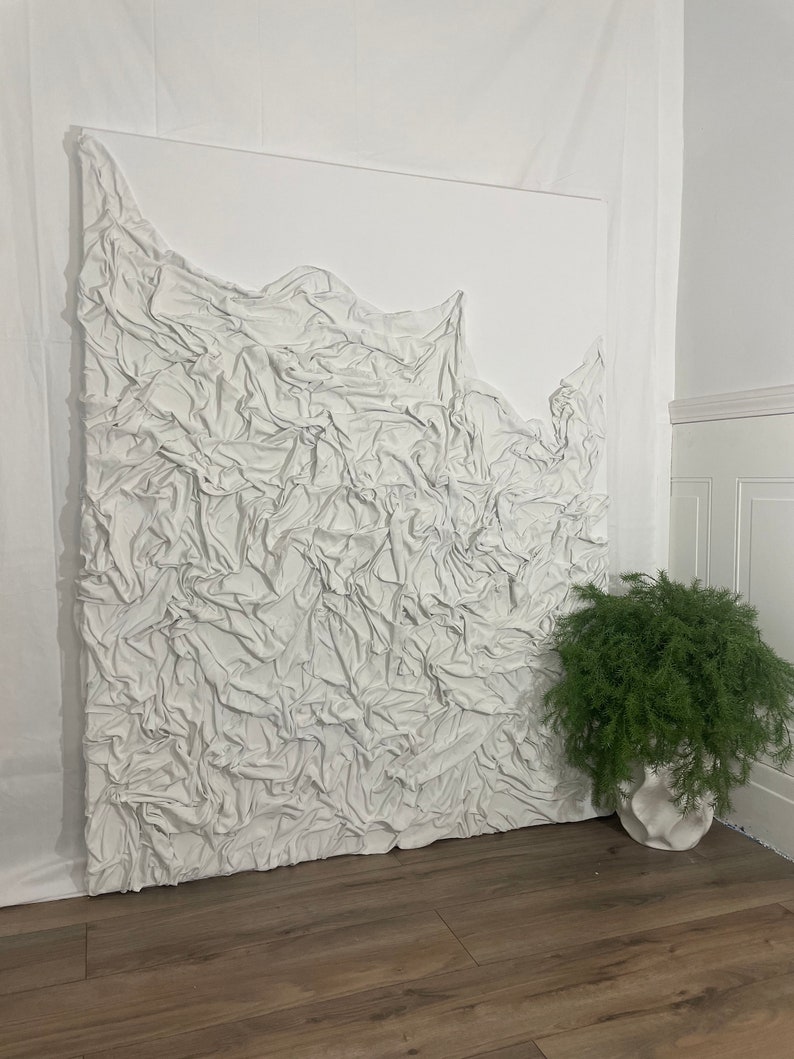 Cotton~textured Abstract Fabric Wall Art, Wrinkled White Fabric ...