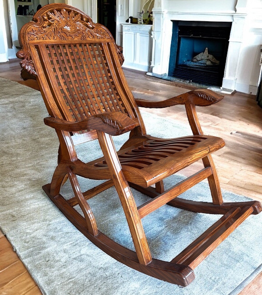 Handmade Wooden Rocking Chair: Rustic Home Décor Furniture - Etsy