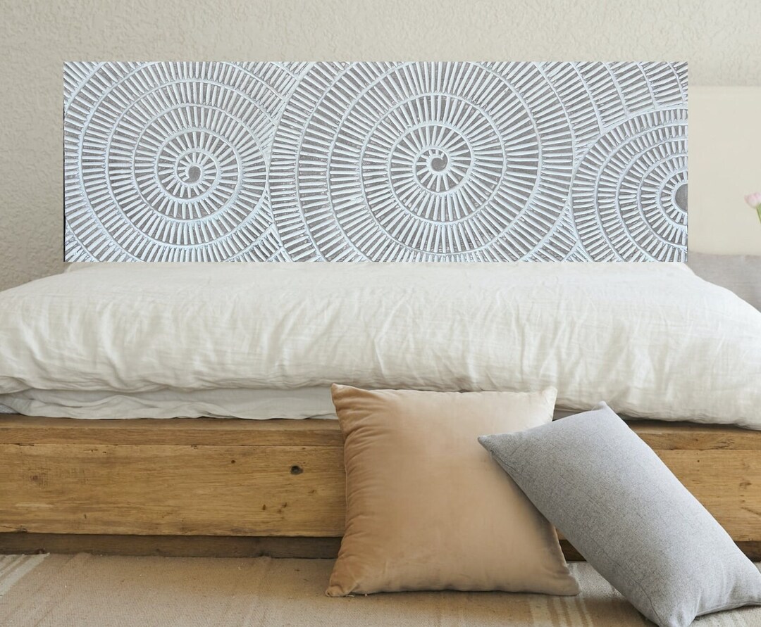 Hand Carved Mango Wood Headboard: Whitewash Shell Design, Queen Size - Etsy