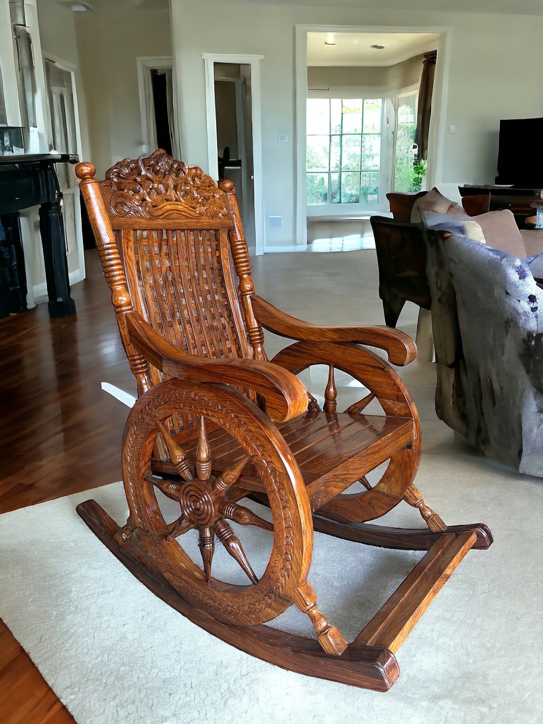 Handmade Wooden Rocking Chair: Vintage Stylish Home Decor Furniture - Etsy