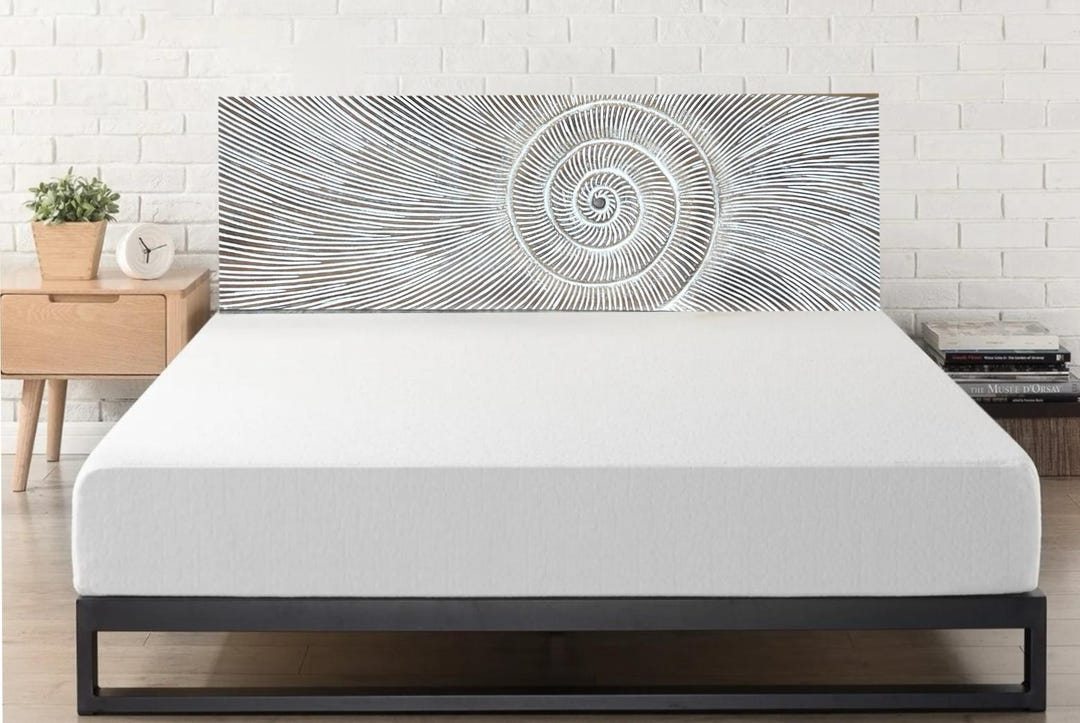 Queen Size Hand Carved Shell Headboard: Distressed Antique Finish White ...