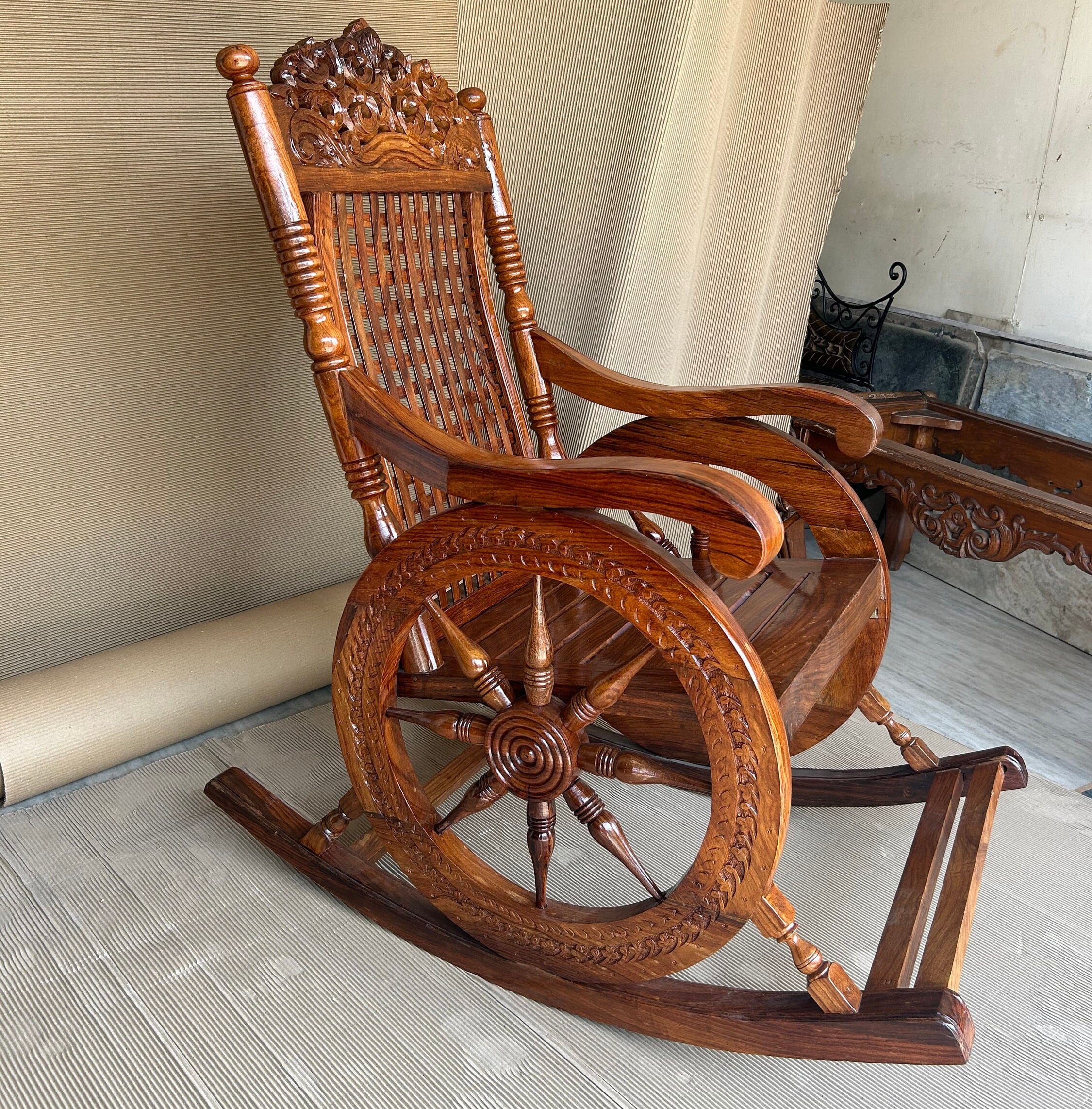 Handmade Wooden Rocking Chair: Vintage Stylish Home Decor Furniture ...