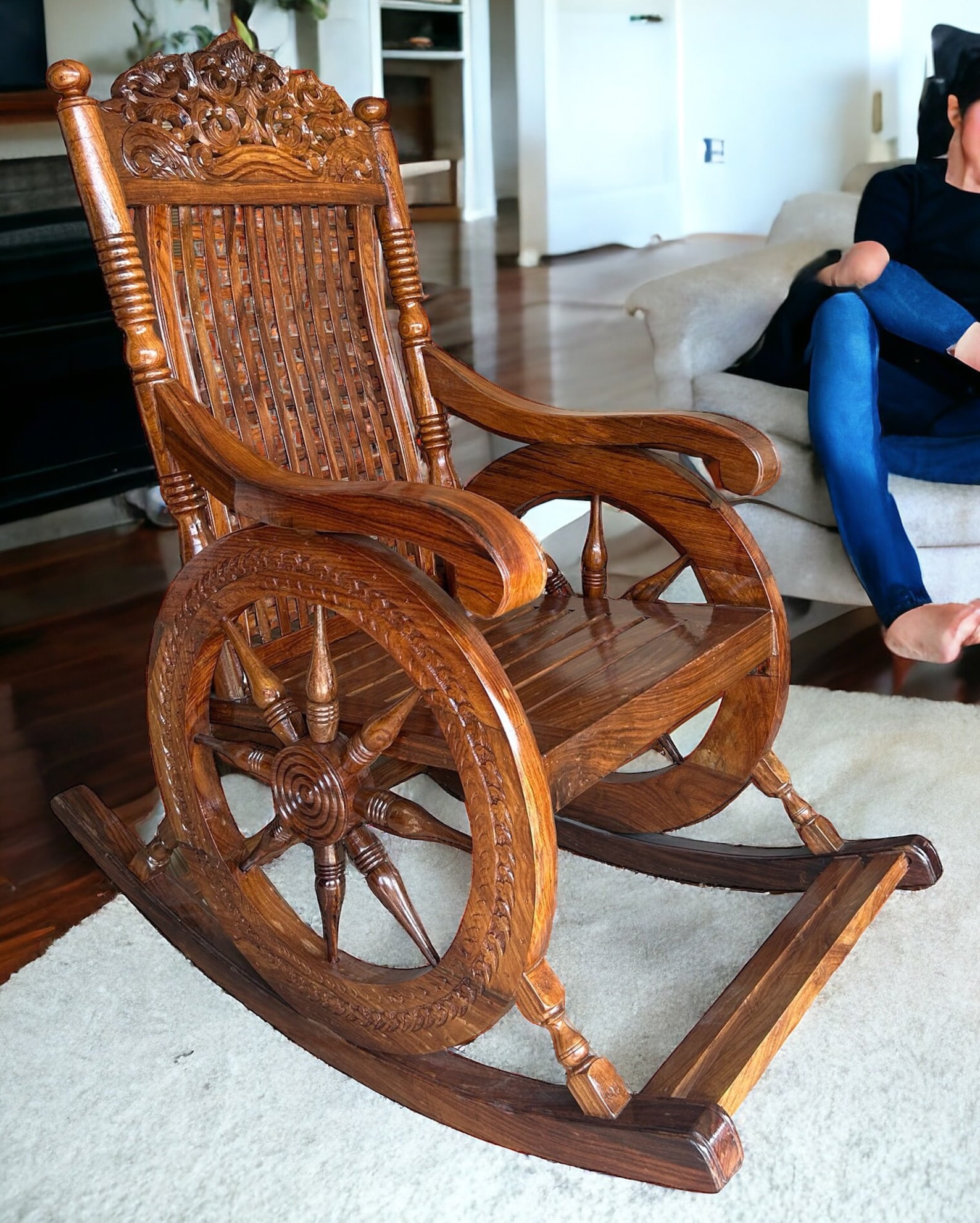 Handmade Wooden Rocking Chair: Vintage Stylish Home Decor Furniture ...