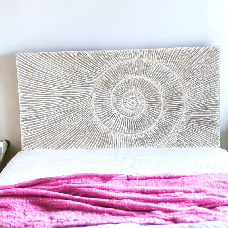 Queen Size Hand Carved Shell Headboard - Unique Wooden Bed Headboard ...