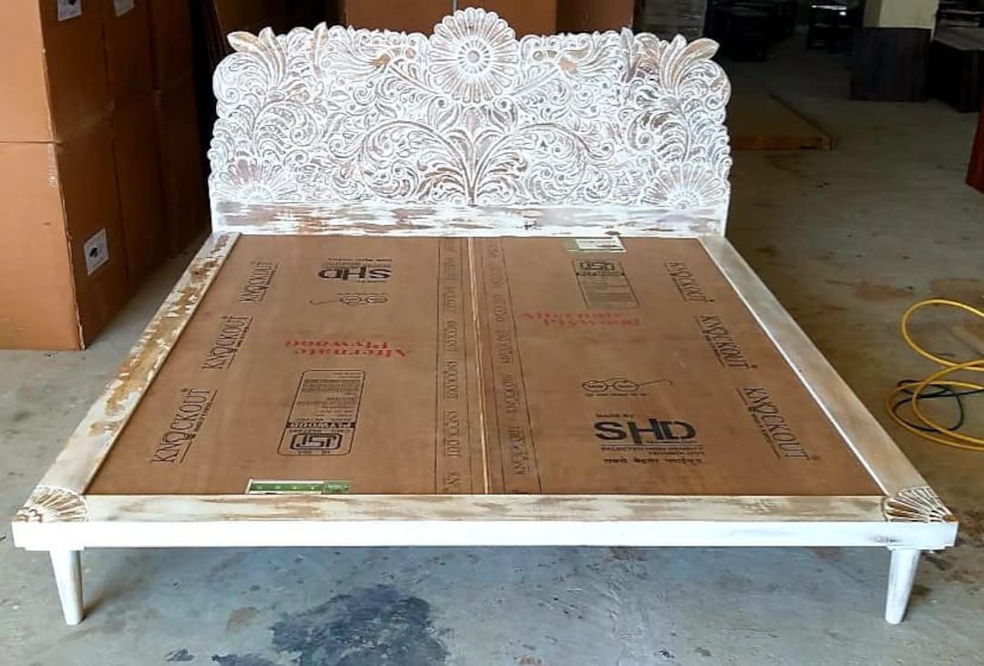 King Size Handmade Carved Bed Frame Solid Mango Wood Home Decor Bed ...
