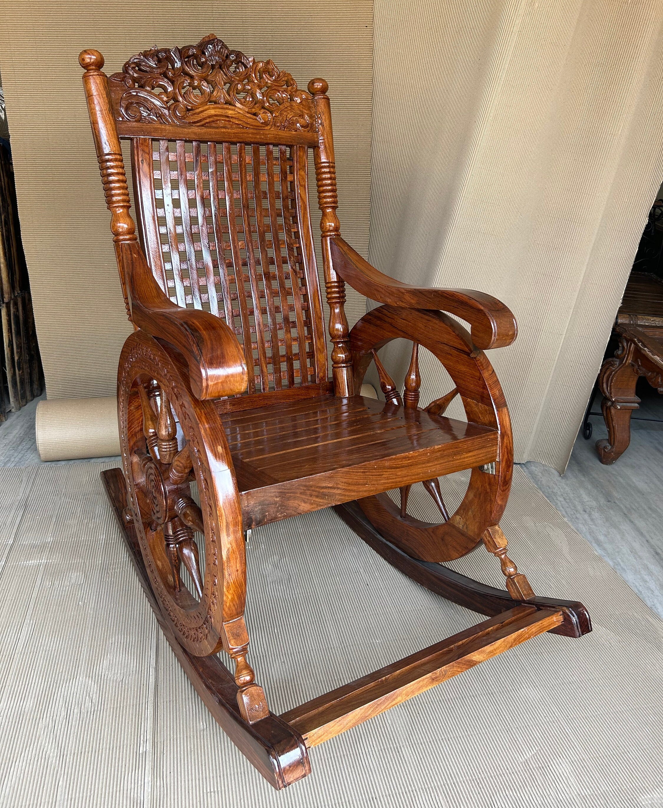Handmade Wooden Rocking Chair: Vintage Stylish Home Decor Furniture ...