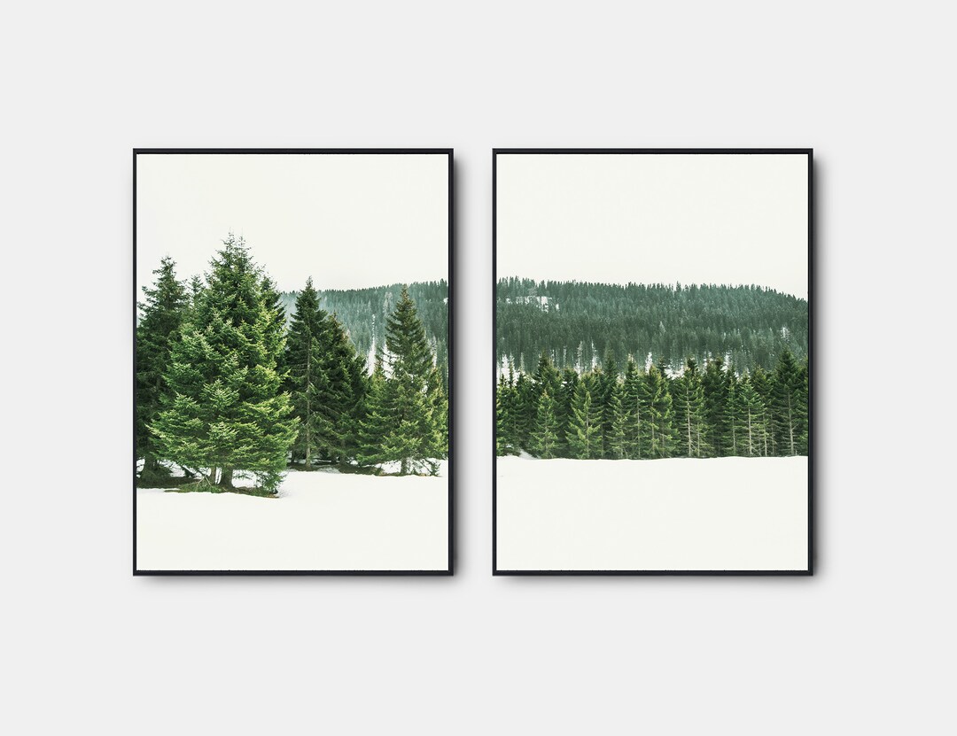 Winter Gallery Wall Art Set of 2, Modern Winter Forest Poster, Pine ...