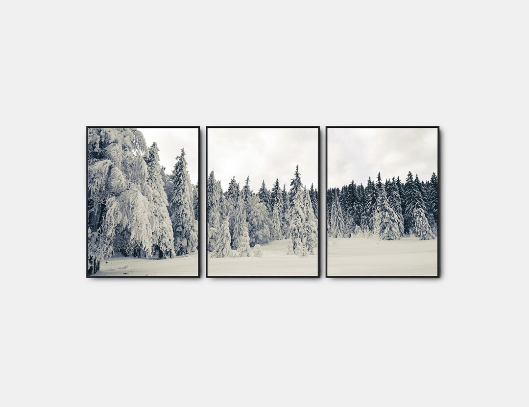 Winter Gallery Wall Art Set of 3, Modern Winter Forest Poster, Pine ...
