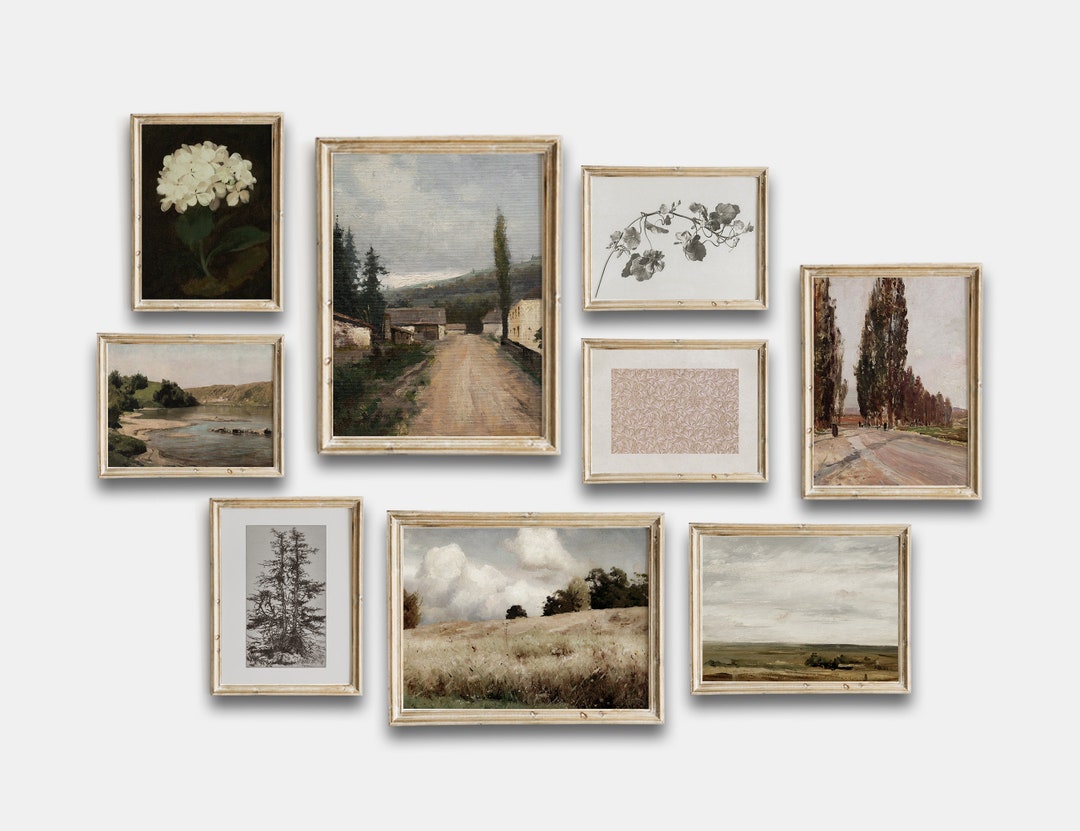 Rustic Printable Gallery Wall Art Set of 9, Muted Rustic Landscape Warm ...