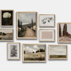 Rustic Printable Gallery Wall Art Set of 9, Muted Rustic Landscape Warm ...