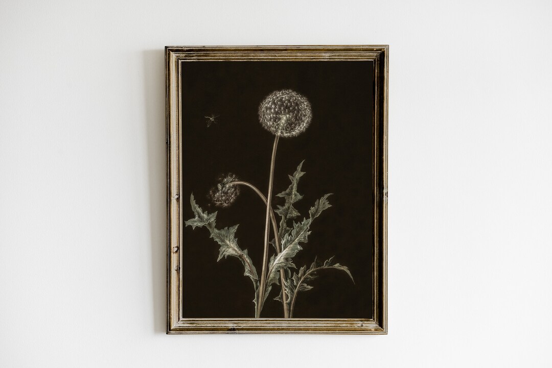 Dark Dandelion, Moody Vintage Printable Wall Art, Dark Academia Decor ...
